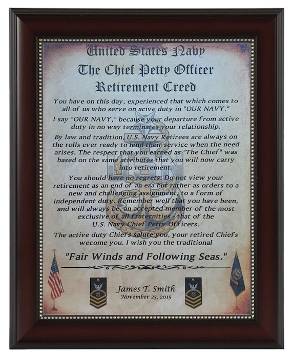 BETTER U.S. Navy Retired Chief Petty Officer CPO Creed Framed - Etsy