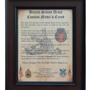 BETTER U.S. Army Combat Medic's Creed Aged Parchment PERSONALIZED (with ...