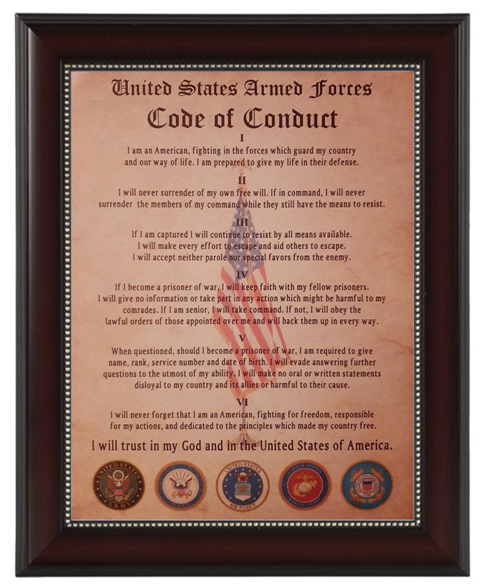BETTER U.S. Military Code of Conduct Army Navy Air Force - Etsy
