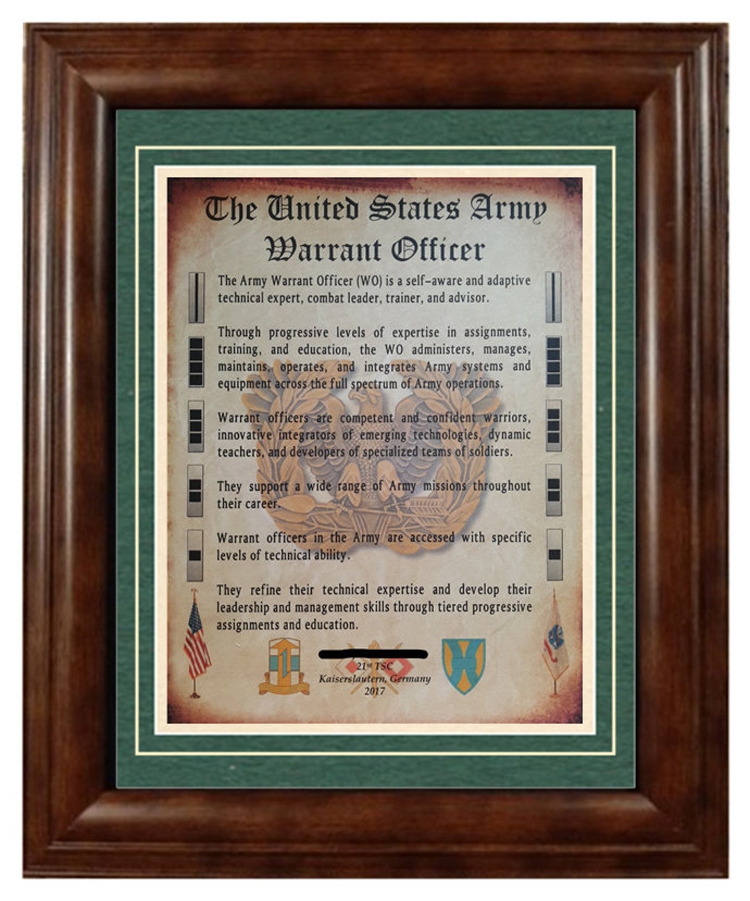 BEST U.S. Army the Warrant Officer Aged Parchment Framed Matted ...