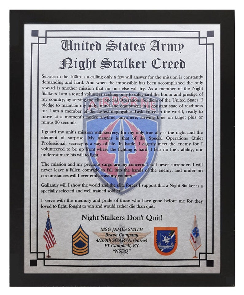NICE or BETTER U.S. Army 160th SOAR Night Stalkers Creed - Etsy