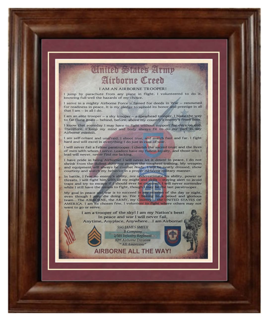 BEST U.S. Army Airborne Creed: 82nd Airborne Division Framed & Matted ...