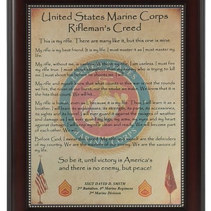 NICE or BETTER U.S. Marine Corps Rifleman's Creed PERSONALIZED with ...