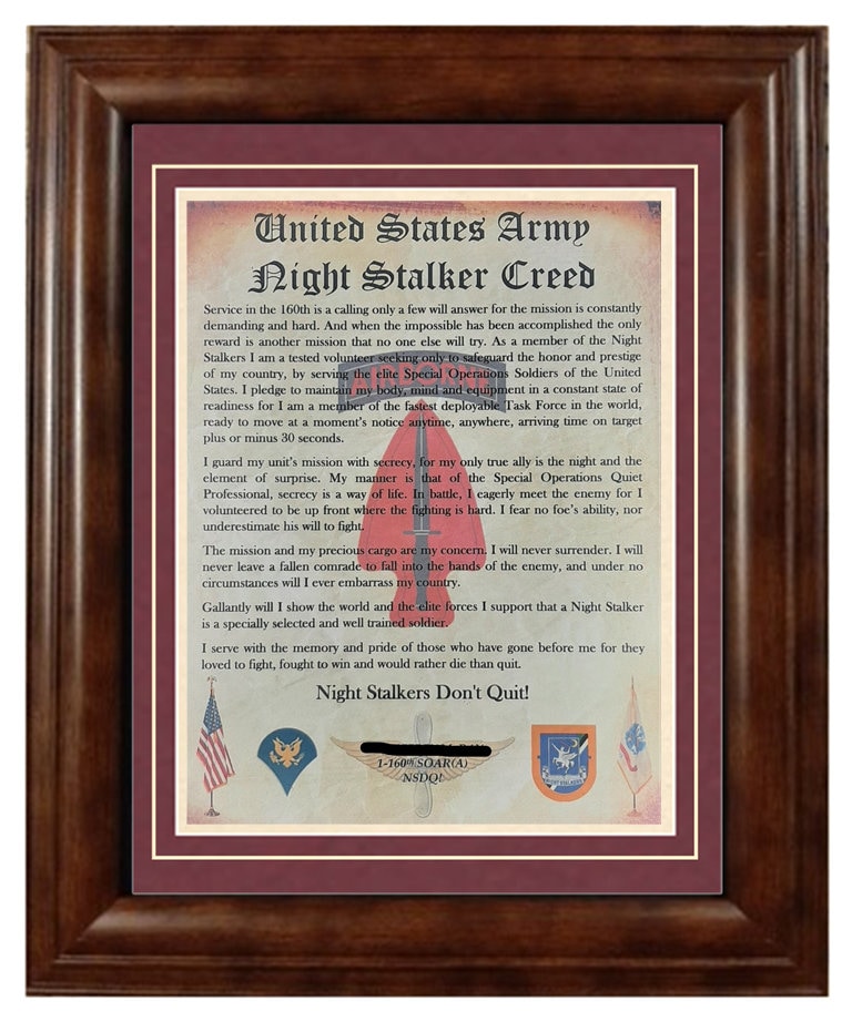 BEST U.S. Army 160th SOAR Night Stalker's Creed Aged Parchment Matted ...