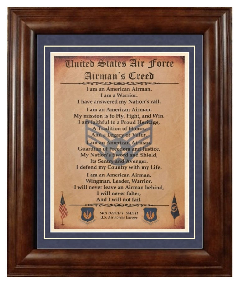 BEST U.S. Air Force Airman's Creed Aged Parchment Framed | Etsy