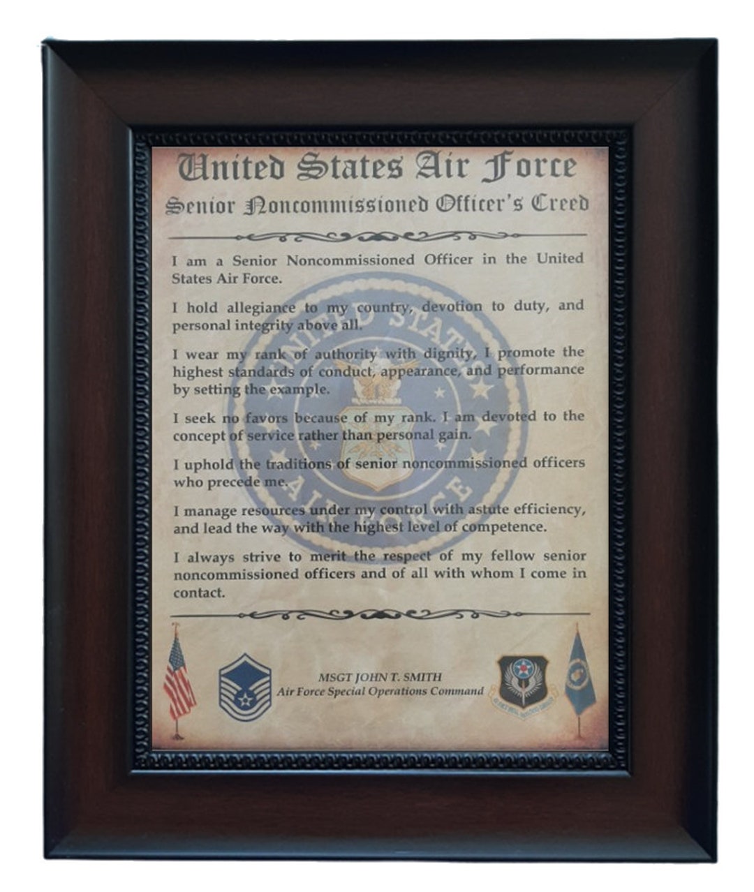 BETTER U.S. Air Force Senior Noncommissioned Officer NCO Creed Aged ...