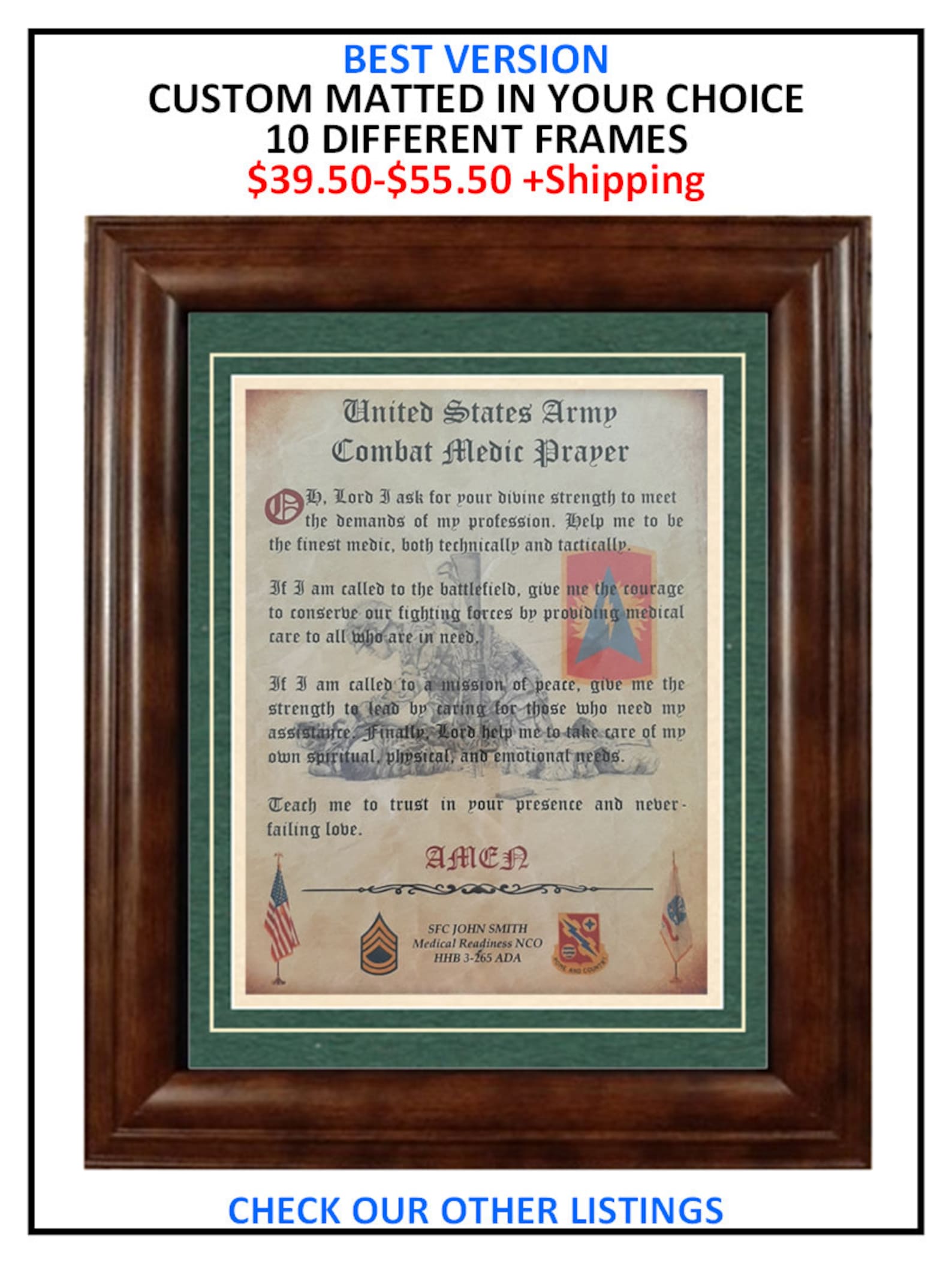 BETTER U.S. Army Combat Medic's Prayer Aged Parchment PERSONALIZED ...