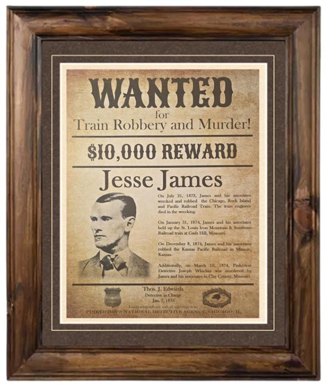 Wanted Poster: Jesse James / Printed on Aged Parchment Custom Matted ...