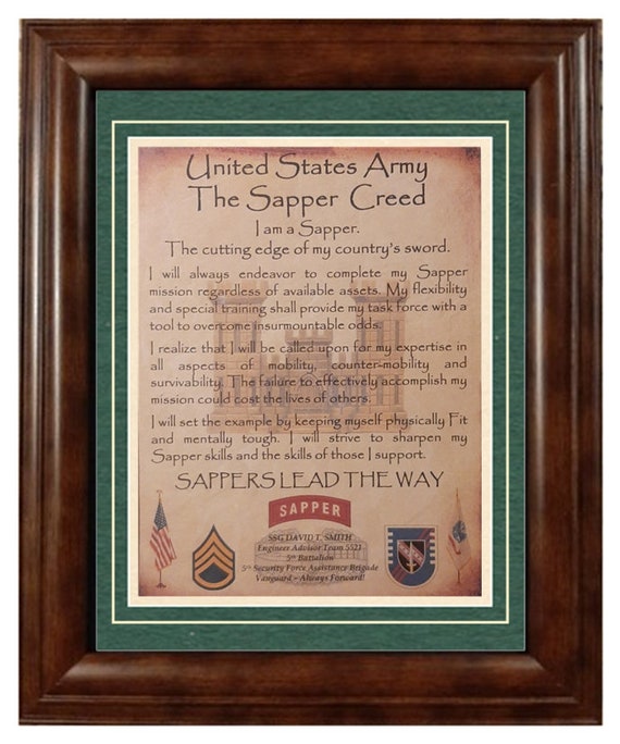 BEST U.S. Army Sapper Creed Aged Parchment Matted PERSONALIZED | Etsy