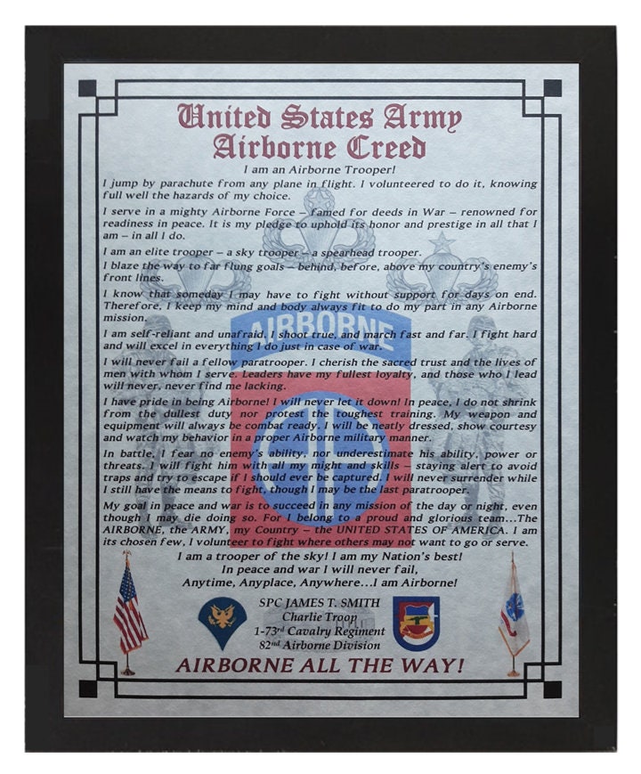 NICE or BETTER U.S. Army Paratrooper Airborne Creed: 82nd | Etsy