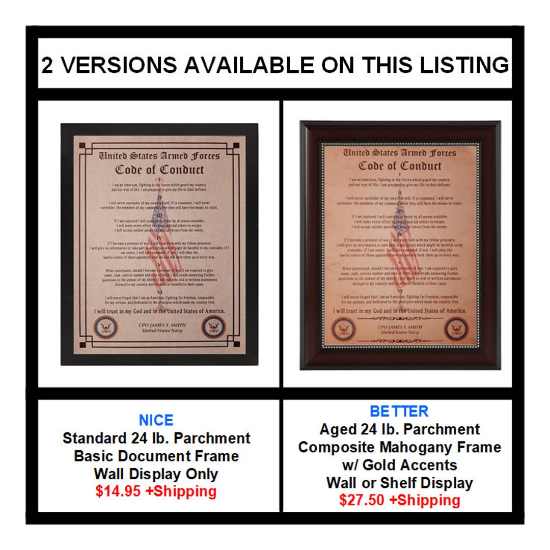 NICE or BETTER U.S. Navy Code of Conduct PERSONALIZED with Coin Option ...