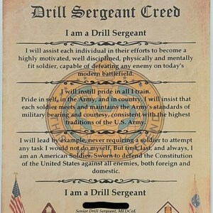 BETTER Army Drill Sergeant's Creed Aged Parchment | Etsy