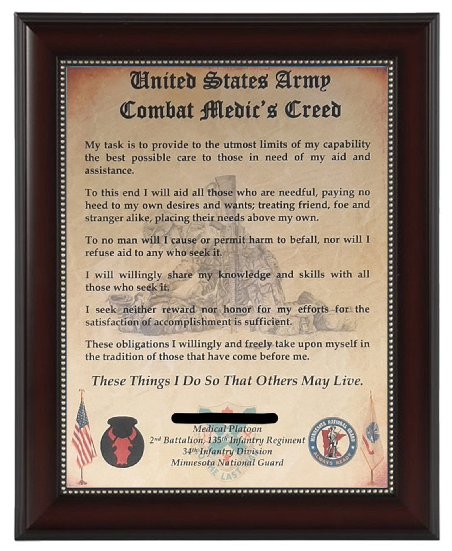 BETTER U.S. Army Combat Medic's Creed Aged Parchment - Etsy