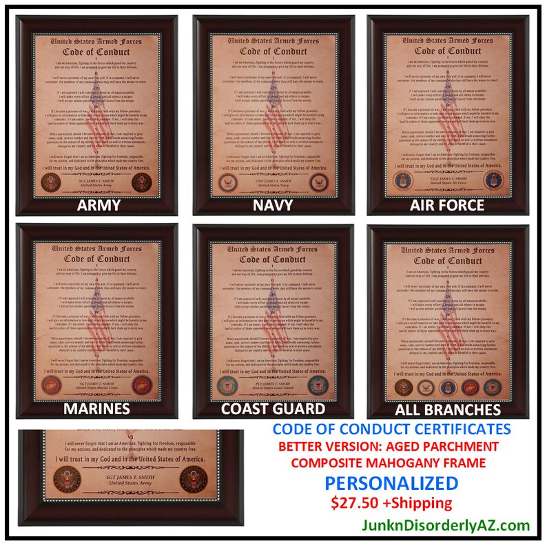 NICE or BETTER U.S. Military Code of Conduct Army Navy Marines - Etsy