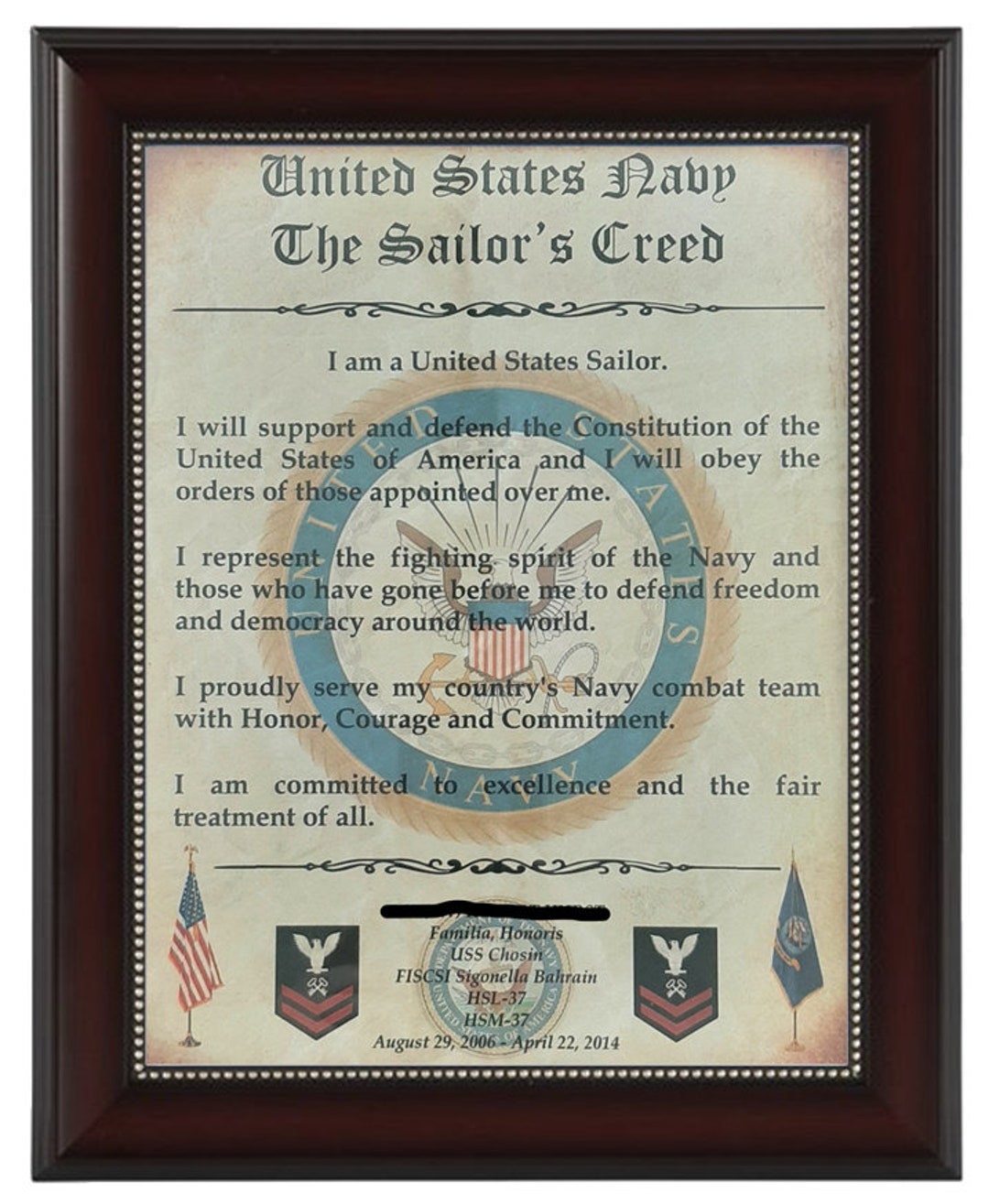 BETTER U.S. Navy Sailor's Creed FRAMED & PERSONALIZED - Etsy