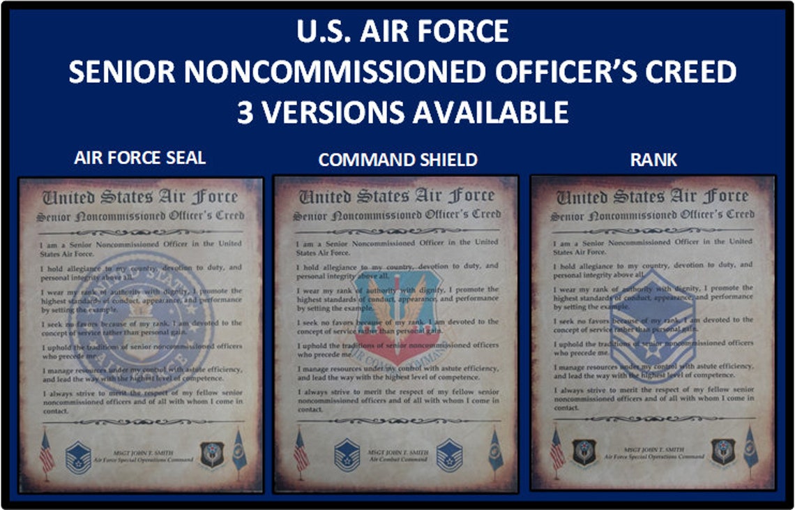 BEST Air Force Senior Noncommissioned Officer NCO Creed Aged | Etsy