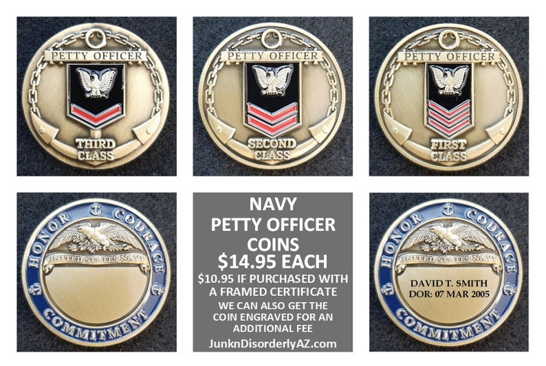 Challenge Coin: Navy Petty Officer First Second Third Class (ENGRAVING ...
