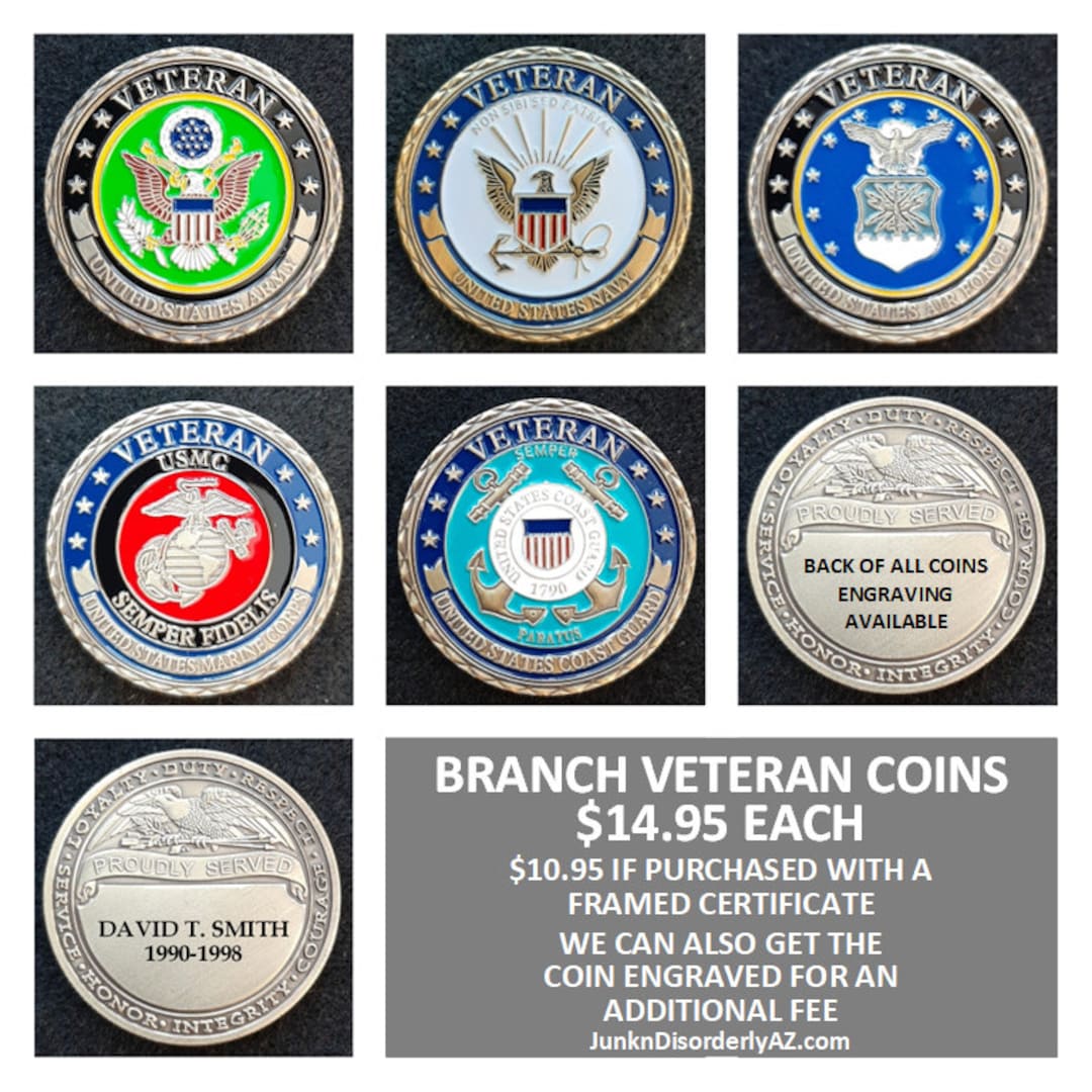 Challenge Coin: Veteran ALL Branches Available (ENGRAVING Available) - Etsy