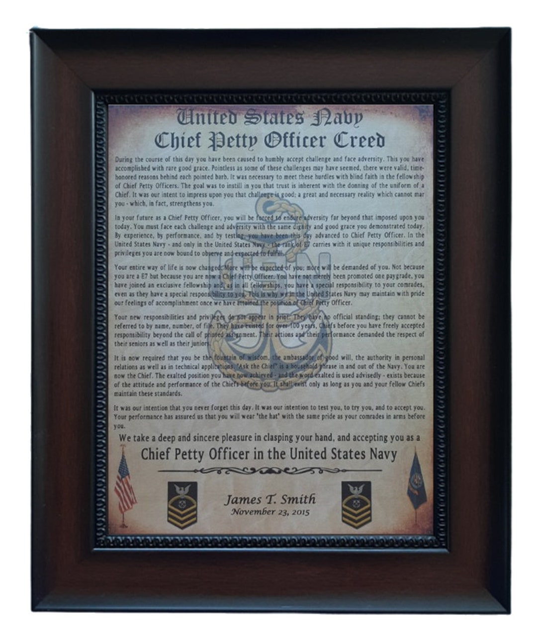 BETTER U.S. Navy Chief Petty Officer CPO Creed Framed PERSONALIZED ...