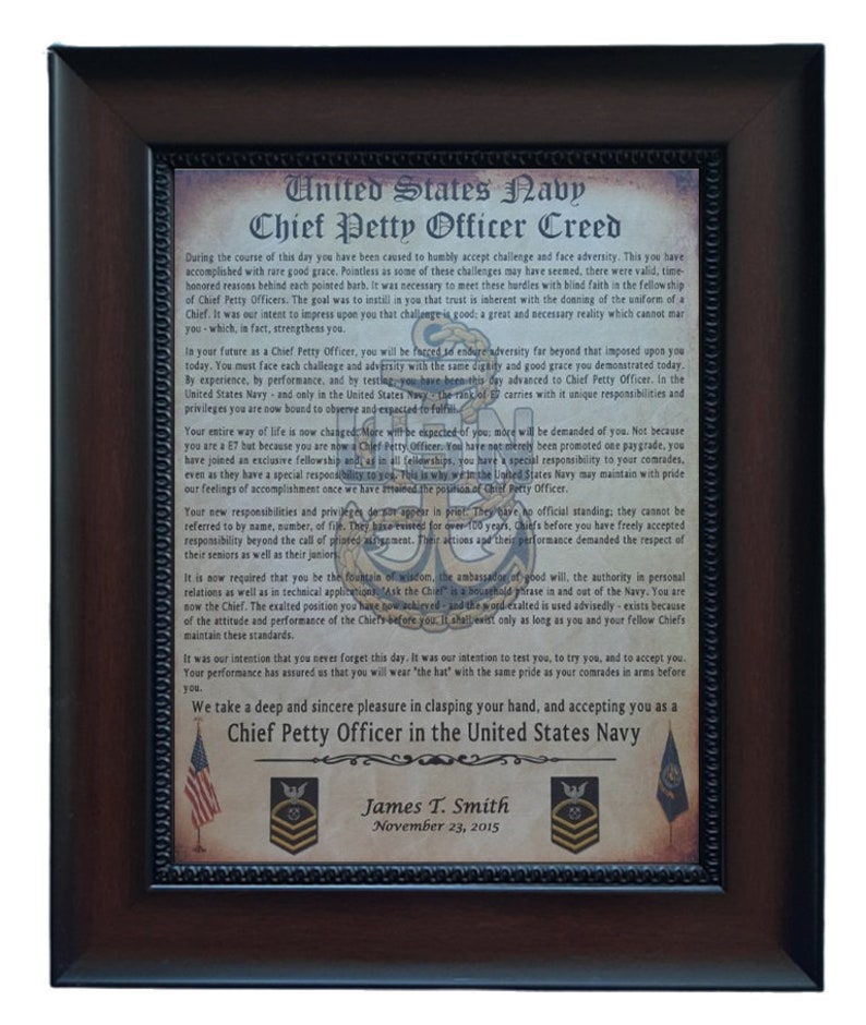BETTER U.S. Navy Chief Petty Officer CPO Creed Framed PERSONALIZED ...