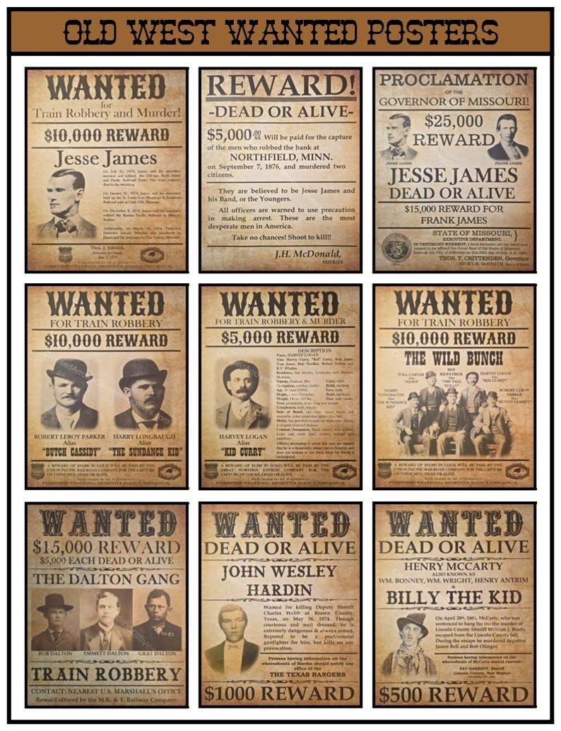 Old West Wanted Poster: Billy the Kid / Printed on Aged Parchment ...
