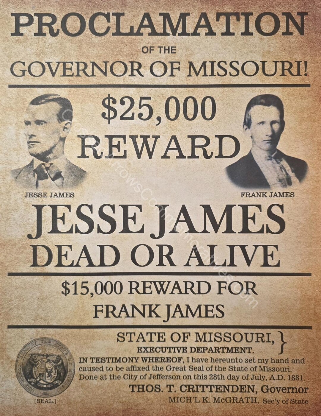 Wanted Poster: Jesse James Missouri Governor's Proclamation (modern ...