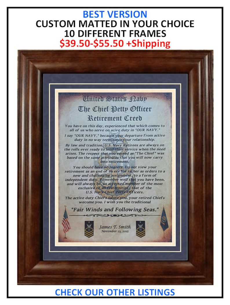 BETTER U.S. Navy Retired Chief Petty Officer CPO Creed Framed ...