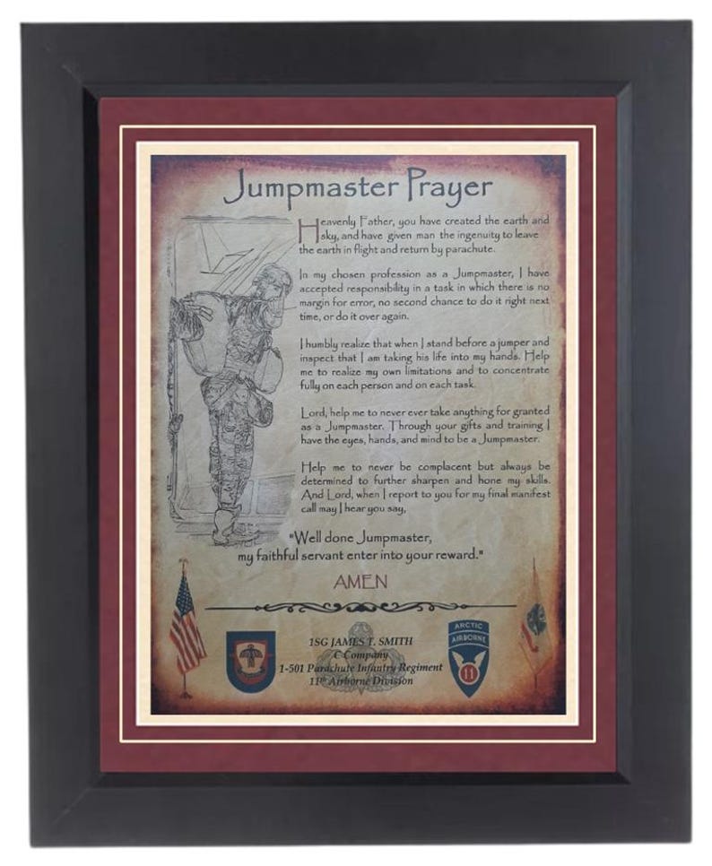 BEST U.S. Army Airborne Paratrooper Jumpmaster Prayer Framed & Matted ...