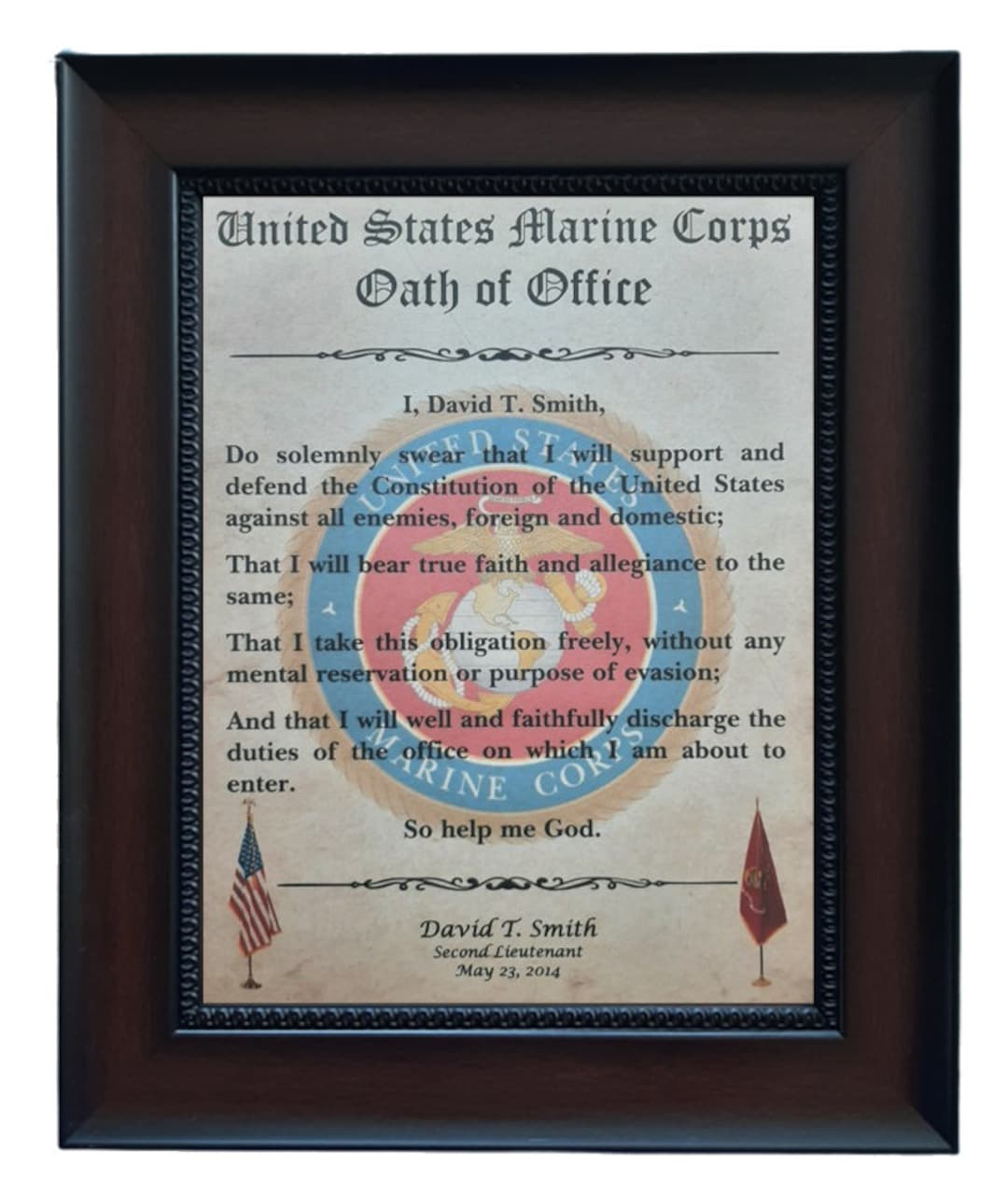 BETTER U.S. Marine Corps OFFICER Oath of Office Aged Parchment Framed ...