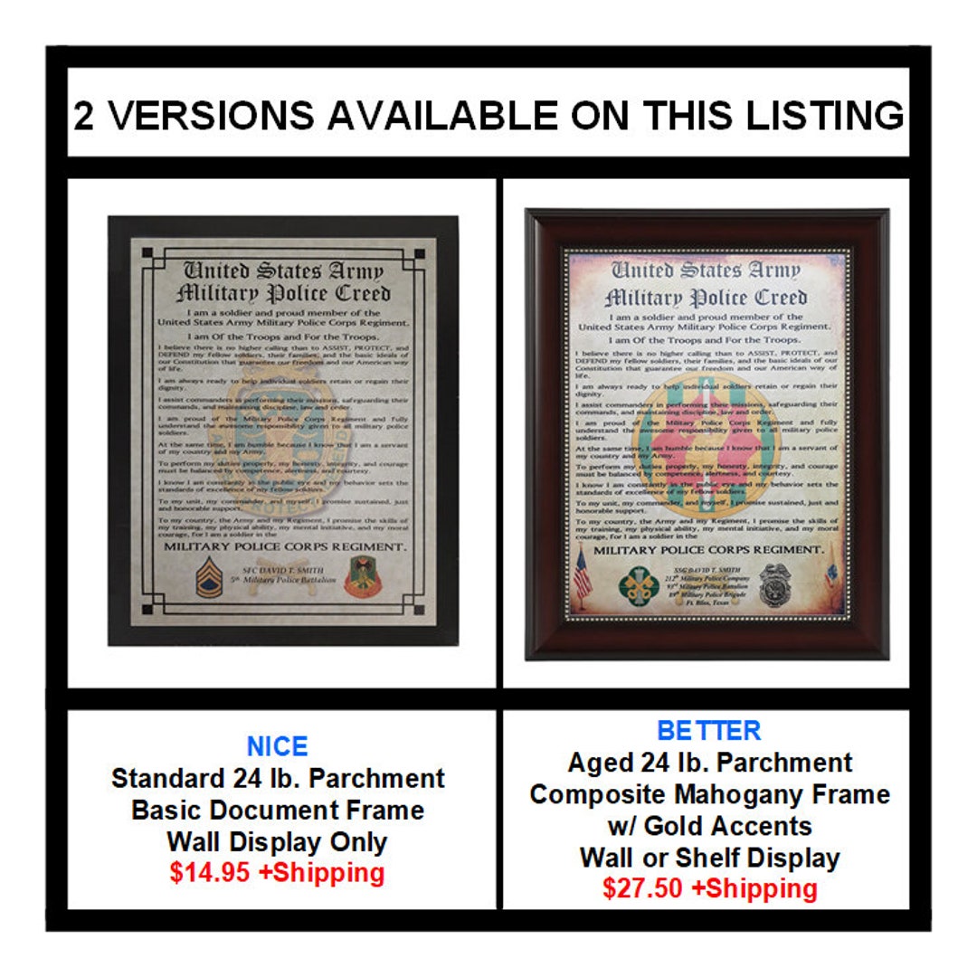 NICE or BETTER U.S. Army Military Police Creed PERSONALIZED - Etsy