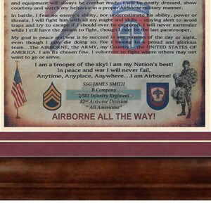 BEST U.S. Army Airborne Creed: All Units Available 82nd 509th 173rd ...