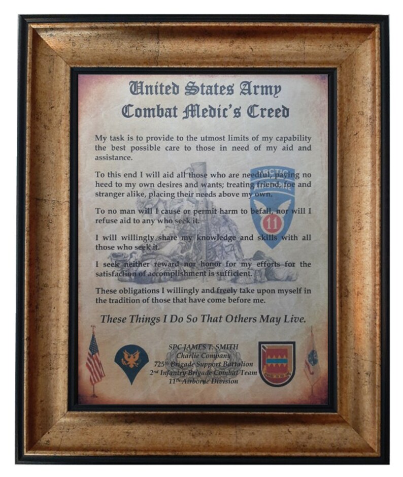 BETTER U.S. Army Combat Medic's Creed Aged Parchment - Etsy