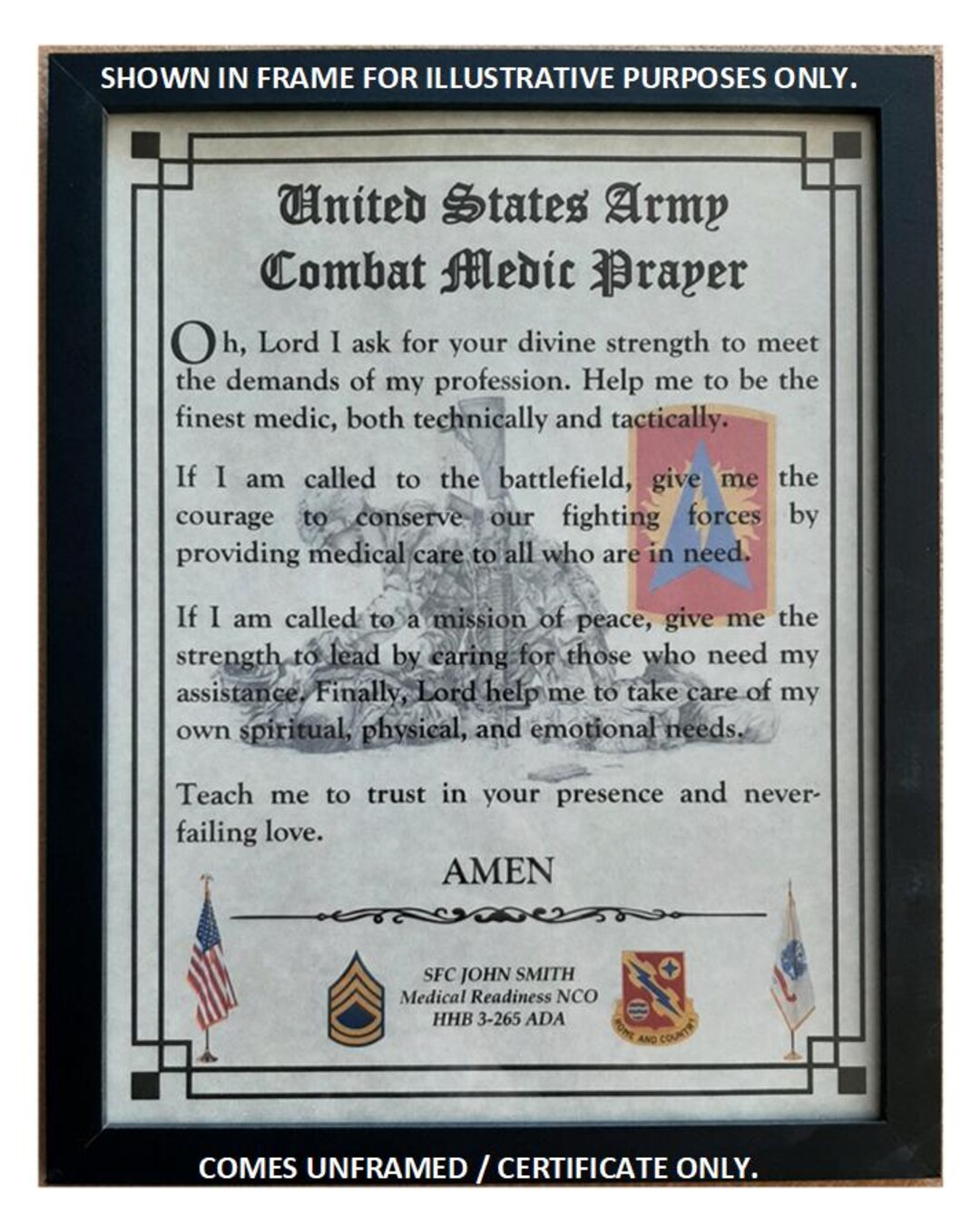 NICE or BETTER U.S. Army Combat Medic's Prayer PERSONALIZED (with Coin ...