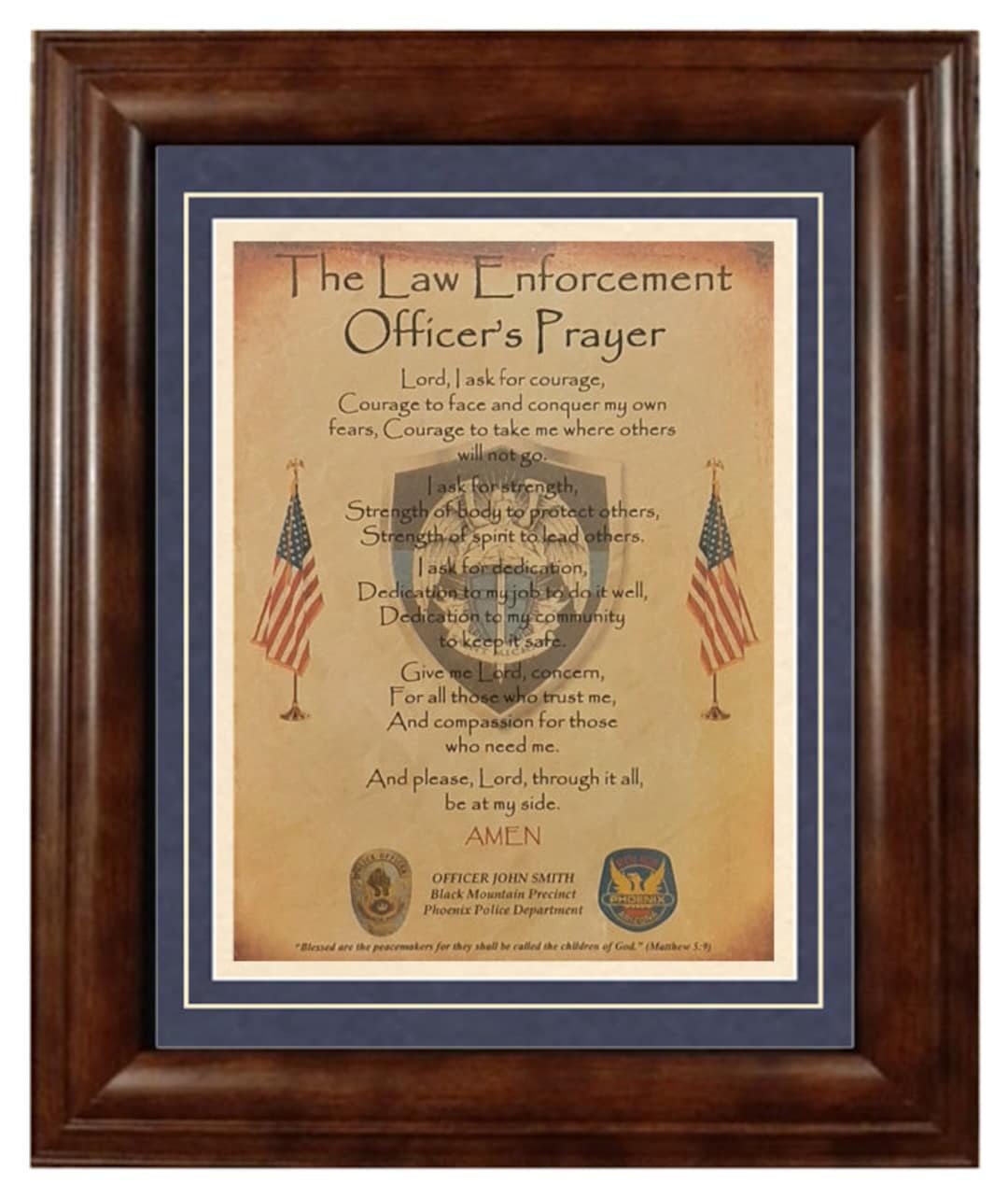 BEST Law Enforcement Prayer Aged Parchment Framed Matted PERSONALIZED ...
