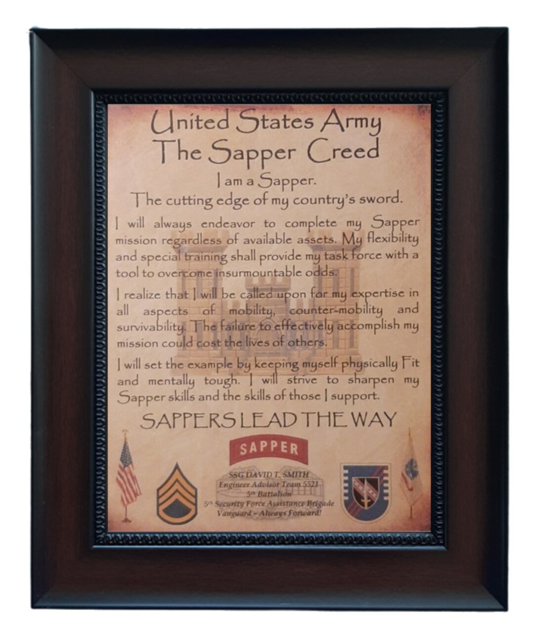 BETTER U.S. Army Sapper Creed Aged Parchment PERSONALIZED with Coin ...