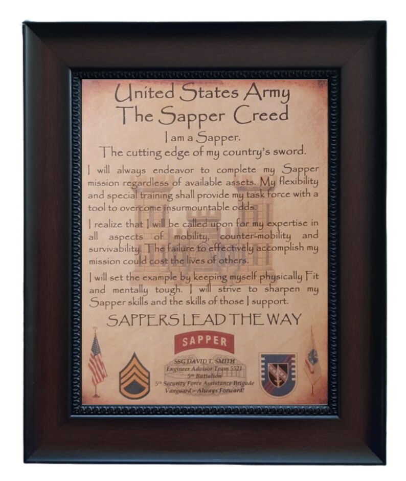 BETTER U.S. Army Sapper Creed Aged Parchment PERSONALIZED (with Coin ...