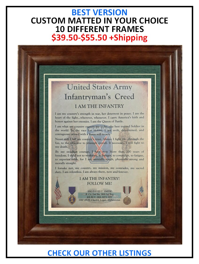 NICE or BETTER U.S. Army Infantryman's Creed PERSONALIZED - Etsy
