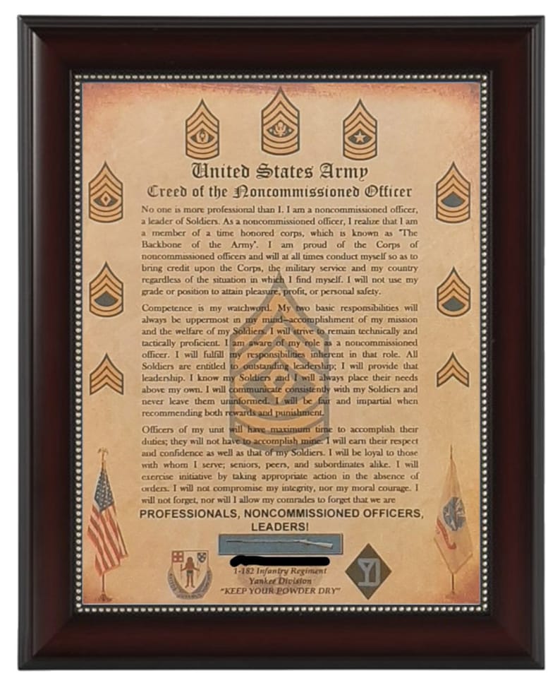 BETTER U.S. Army NCO Creed of the Noncommissioned Officer Aged | Etsy ...