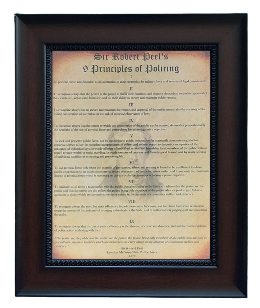 BETTER Law Enforcement Peel's 9 Principles of Policing Aged Parchment ...