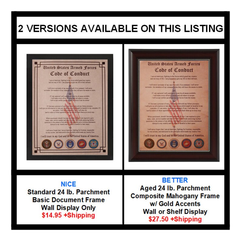 NICE or BETTER U.S. Military Code of Conduct Army Navy Marines - Etsy