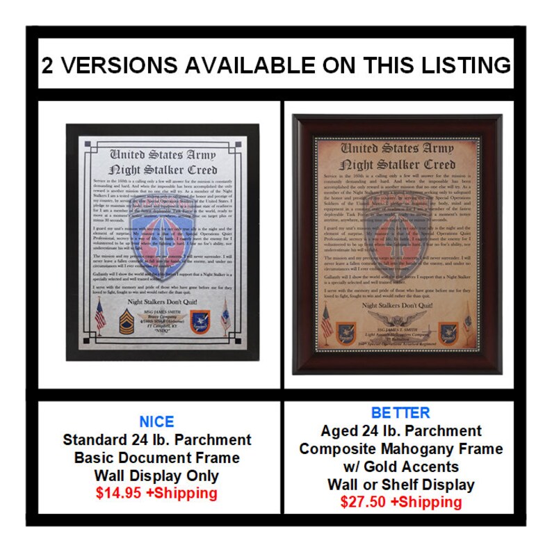 NICE or BETTER U.S. Army 160th SOAR Night Stalkers Creed - Etsy