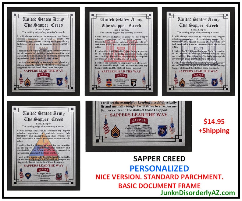 NICE or BETTER U.S. Army Sapper Creed PERSONALIZED with Coin | Etsy