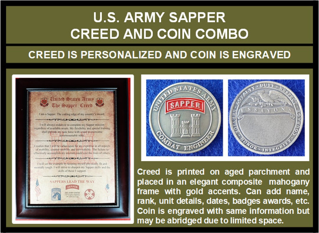 BETTER U.S. Army Sapper Creed Aged Parchment PERSONALIZED and ENGRAVED Sapper Coin - Etsy