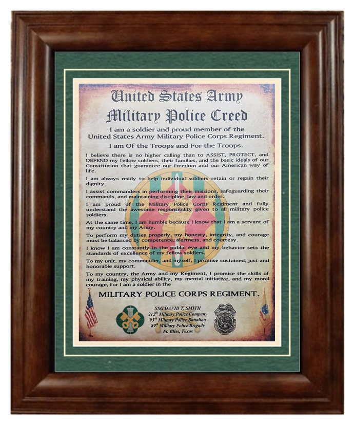 BEST U.S. Army MP Military Police Creed Aged Parchment Matted - Etsy