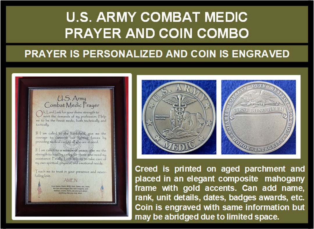 BETTER U.S. Army Combat Medic's Prayer Aged Parchment PERSONALIZED and ENGRAVED Medic Coin - Etsy