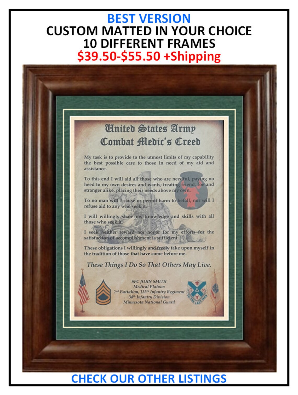 BETTER U.S. Army Combat Medic's Creed Aged Parchment - Etsy