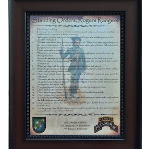 BETTER U.S. Army Roger's Rangers Standing Orders Aged Parchment ...