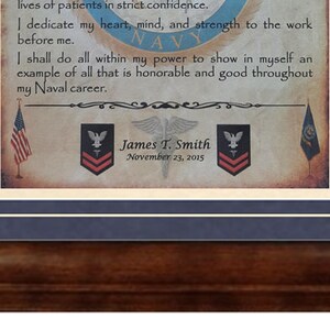 BEST U.S. Navy Hospital Corpsman's Pledge Aged Parchment Framed Matted ...