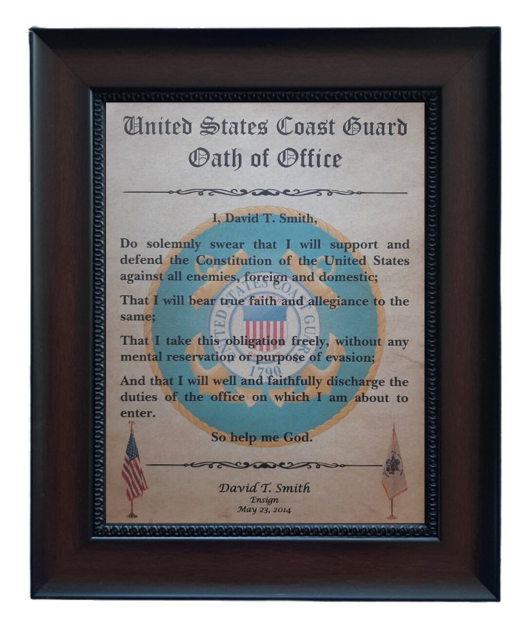 BETTER U.S. Coast Guard OFFICER Oath of Office Aged Parchment Framed ...