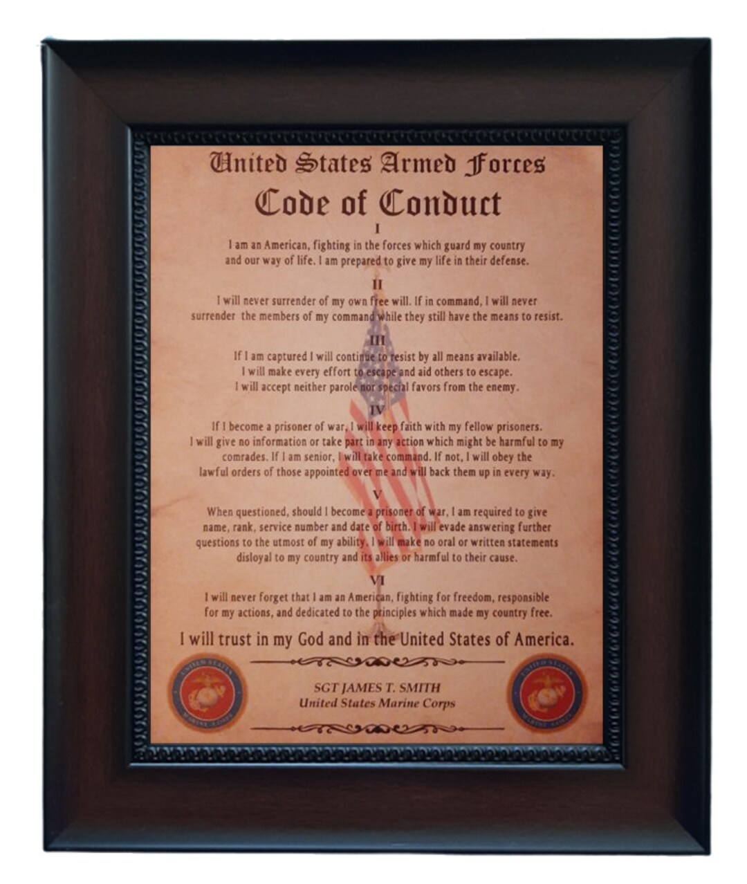 BETTER U.S. Marine Corps Code of Conduct Aged Parchment Framed - Etsy